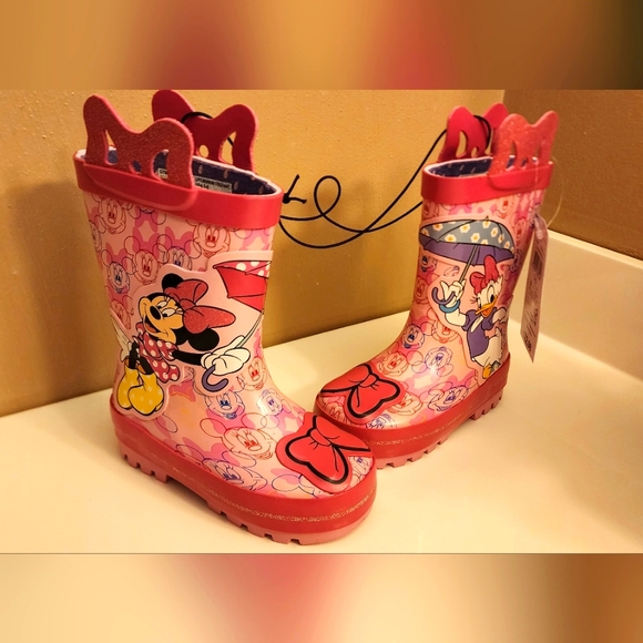Disney | Shoes | Disney Minnie Mouse Pink Kids Rain Boots Bows And Pink ...